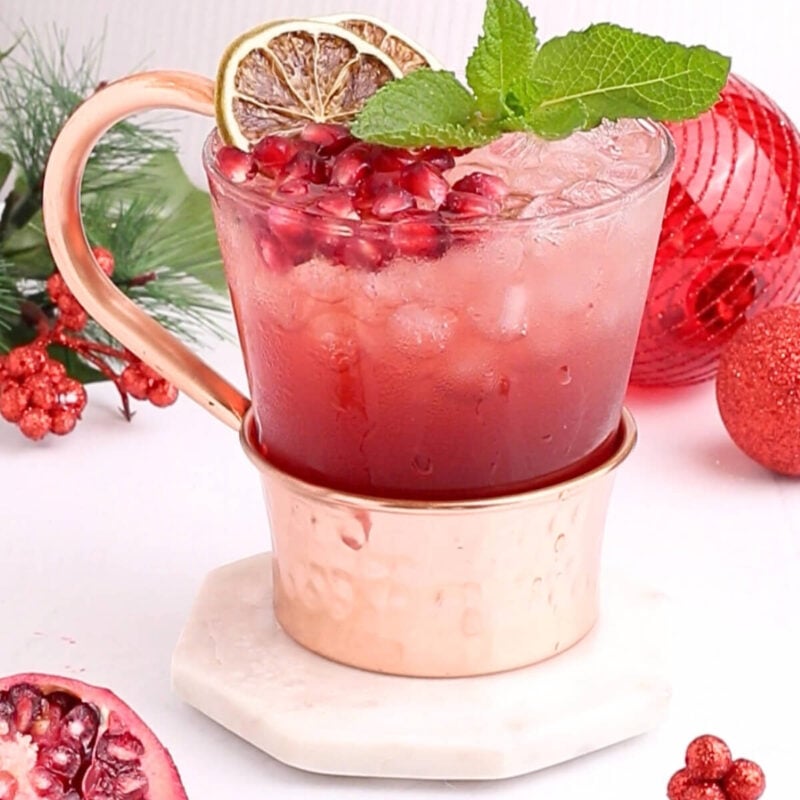 Christmas Mule Mocktail (Cranberry or Pomegranate!) - The Mindful Mocktail